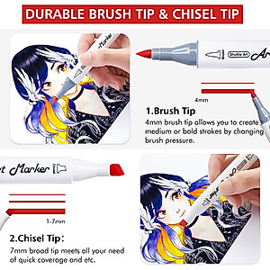 Shuttle Art Alcohol Markers Brush Tip, Dual Tip Brush & Chisel Tip Art Marker Set, 50 Colors plus 1 Blender Permanent Marker Pens with Case Perfect for Illustration Students Adults Coloring