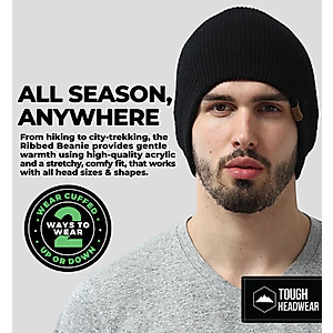 Tough Headwear Beanies for Men & Women - Knit Beanie, Warm & Soft Ribbed Beanie, Daily Knit Hat, Women & Mens Toboggan Hat for Cold Weather Black