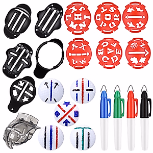 16 Packs Golf Ball Marker Golf Accessories 12 Golf Ball Marking Stencils Letter Stencils Kit Golf Ball Liner Line Marker Template 4 Color Line Markers Pens Golf Ball Alignment and Identification Tool