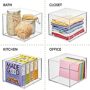 mDesign Makeup Organizer for Bathroom, Bedroom and Vanity Countertops, and Drawers; Storage Bins for Cosmetics, Brushes, Eyeshadow Palettes, Lipstick, Blush - Square - 3 Pack, Clear/Rose Gold