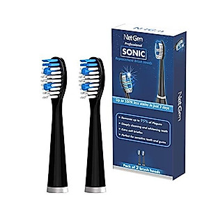 NetGen Replacement Sonic Toothbrush Heads | Soft and Comfortable Electronic Brush| Compatible with All NetGen Toothbrush Models | Black - Pack of 2