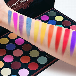 EYESEEK Colorful Eyeshadow Makeup Palette Sets + Brush, Bright 45 Shades Blendable , Matte High Pigmented Pallets, ing Waterproof Shadow Plattet Gift Sets for Halloween Makeup - All Matte Rainbow Color