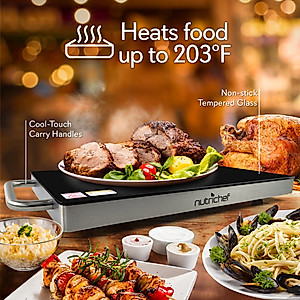 NutriChef Large Electric Warming Tray -20" x 12" Hot Plate -Ideal for Buffets, Restaurants, Parties, and Home Dinners -Glass Top Keeps Food Hot - Perfect for Events -Black -Heat your food up to 203°F.