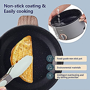 Hytric Electric Hot Pot with Handle, 1.5L Mini Multifunction Electric Cooker for Shabu-Shabu, Stir Fry, Noodles, Pasta, Nonstick Frying Pan for Sauté, Dual Power Control Ramen Cooker for Dorm and Office