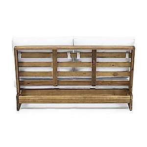 Great Deal Furniture Kaitlyn Outdoor Acacia Wood Loveseat with Cushions, Teak and White