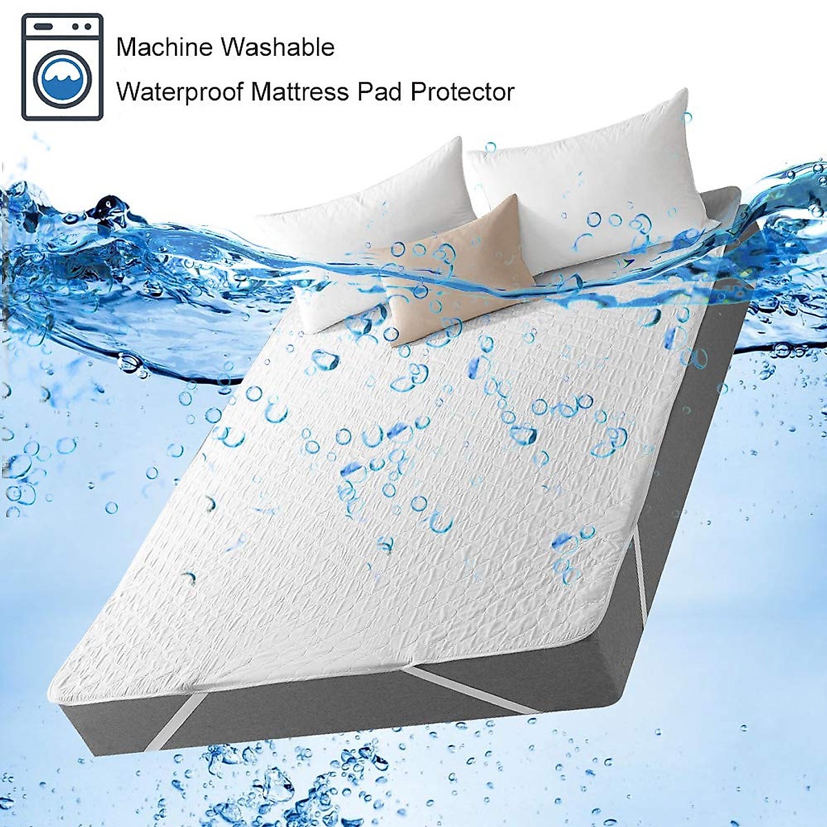 Queen Mattress Protector Cover Waterproof Quilted Fitted Soft Cotton Mattress Cover Pad Washable Mattress Bed Protector with Elastic Band (Queen Size)