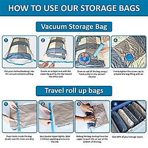 20 Pack Vacuum Storage Bags, Space Saver Bags (4 Jumbo/4 Large/4 Medium/4 Small/4 Roll) Compression Storage Bags for Comforters and Blankets, Vacuum Sealer Bags for Clothes Storage, Hand Pump Included