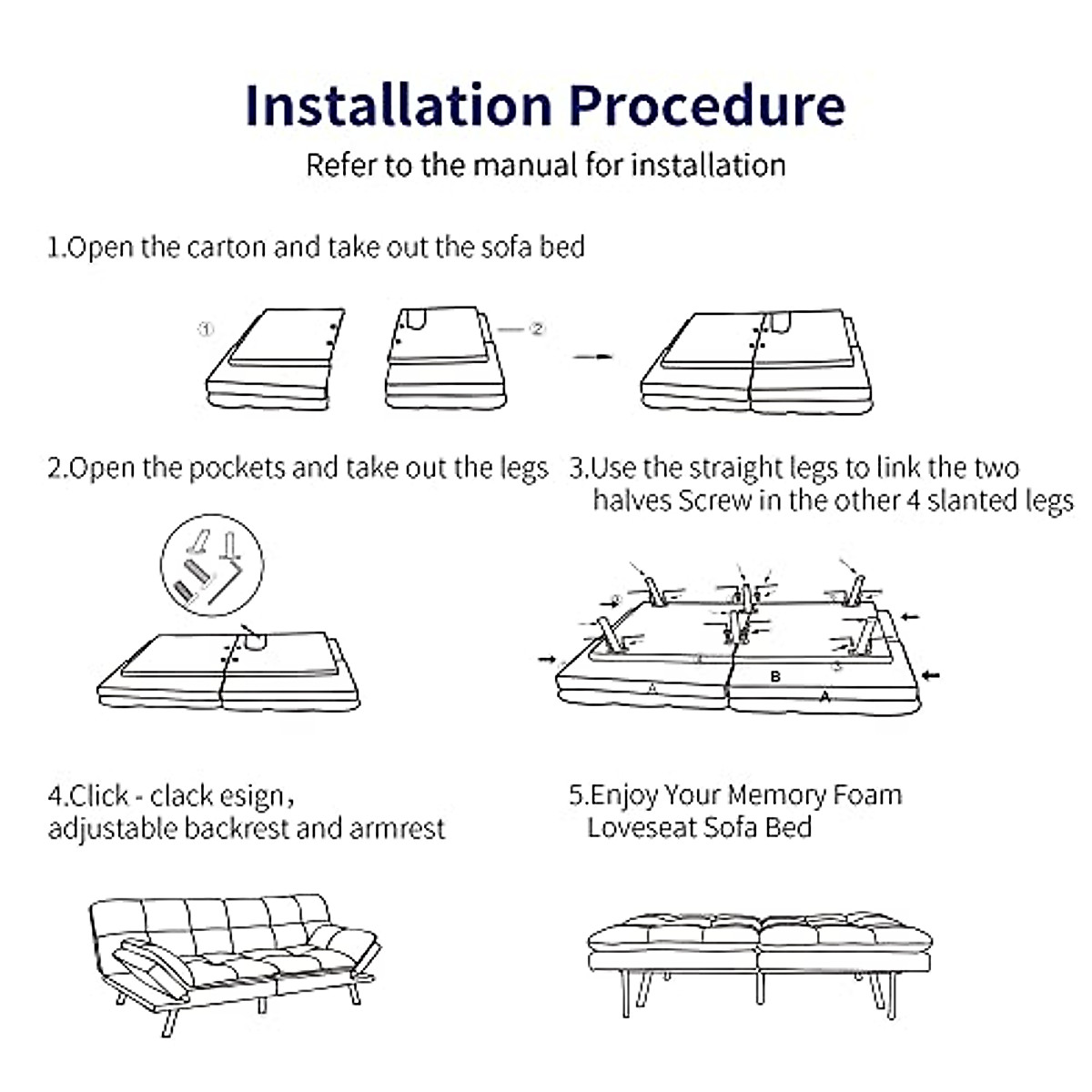 Opoiar Futon Sofa Bed,Small Splitback Linen Fabric Memory Foam Couch,Modern Convertible Love seat for Compact Living Spaces,Studio,Apartment,Dorm,Guest Room,Home Office 71”/Grey Sofa