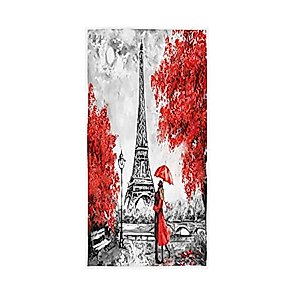 QUGRL Fall Paris View Hand Towels Soft Quality Premium Washcloths Valentines Eiffel Tower Kitchen Dish Towels Bathroom Decor for Guest Hotel Spa Gym Sport 30 x 15 inches