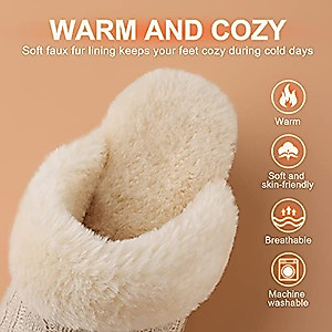 DREAM PAIRS Women's Cozy_06 Beige Cable Knit Faux Fur Mules Comfy Slippers Size 11 M US