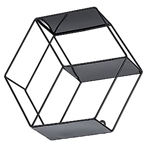 EPMANN Wrought Iron Wall Shelf, Wall Mounted Floating Shelf Hexagonal Shelf Retro Flower Stand Display Stand for Bedroom Living Room Office(Black)