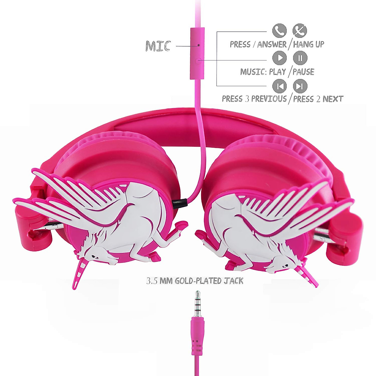 Wired Headphones for Kids/Teens/Adult, Adjustable Headband, Stereo Sound, Foldable with 3.5mm Jack for iPad Cellphones Computer MP3/4 Kindle Airplane School with Sharing Port