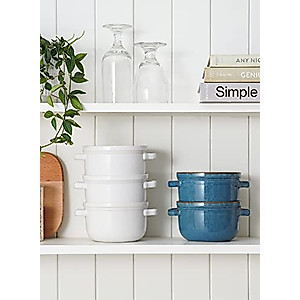 LE TAUCI Soup Bowls With Handles 28 Ounce, French Onion Soup Bowl for Chili, Beef Stew, Cereal, Ceramic Soup Crocks oven Safe, Microwave Dishwasher Safe - 5.5 inch, Set of 4, White