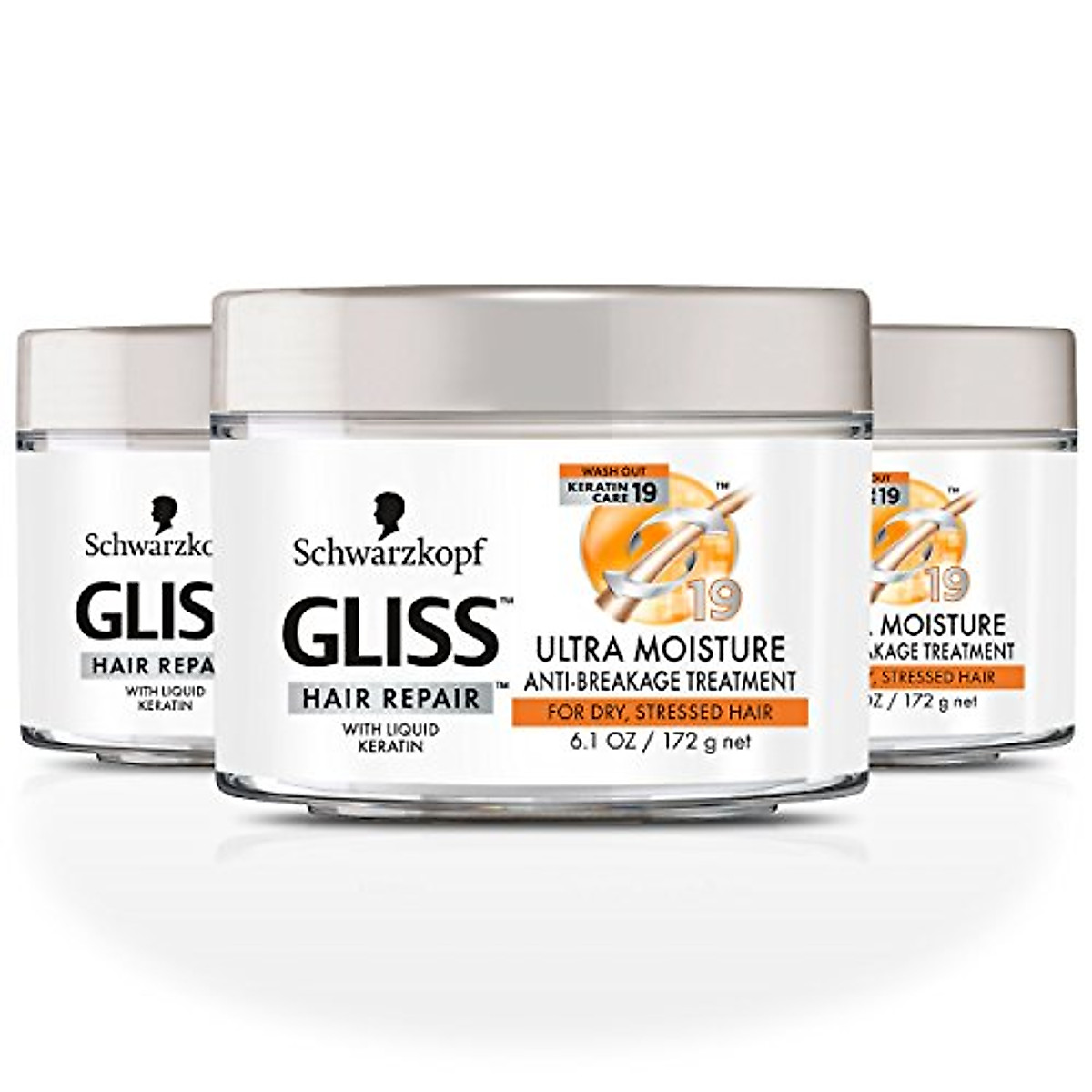 GLISS Hair Repair Anti-Breakage Treatment, Ultra Moisture for Dry or Stressed Hair, 6.1 Ounces (Pack of 3)