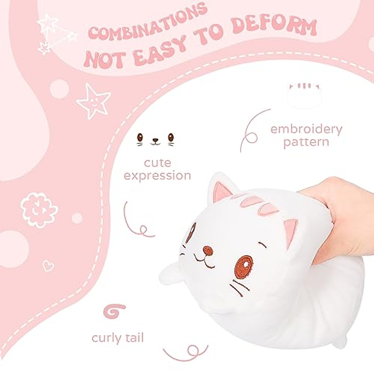 AIXINI 8 inch Cute White Cat Plush Stuffed Animal Cylindrical Body Pillow,Super Soft Cartoon Hugging Toy Gifts