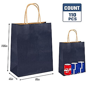 Moretoes 110pcs Dark Blue Gift Bags with Handles, 8x4x10 Inch Medium Size, Paper Bags for Small Business, Shopping Bags, Retail Bags, Party Bags, Favor Bags (Royal Blue)