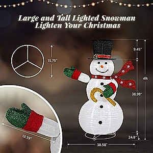 Outvita Outdoor Christmas Decorations 4 FT Lighted Snowman, White Foldable Snowman with 100 LED Lights Red Scarf Black Hat, Perfect for Xmas Indoor and Outdoor Lawn Garden Yard Holiday Decor