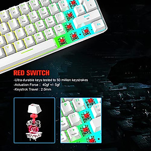 SELORSS ZIYOULANG T60 60% Compact Mechanical Gaming Keyboard RGB Chroma Type C Ergonomic Mini Keyboard UK Layout 12000DPI Gaming Mouse Honeycomb Shell for PC/PS4/PS5/Xbox(Red Switch)