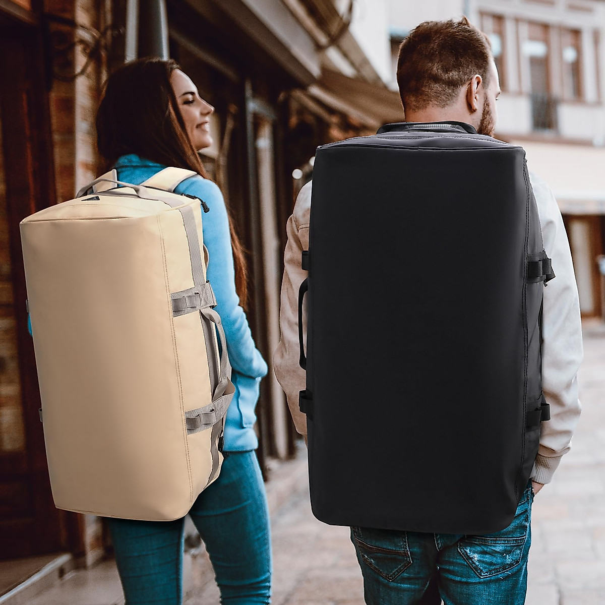 Haimont Large Sports Duffel Backpack Bag for Men, Travel Duffel Bags with Backpack Straps, Heavy Duty and Water Resistant, Beige,60L