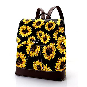 Sunflower Black Women Leather Backpack Anti-theft Casual Shoulder Bag Fashion Ladies Satchel Bags