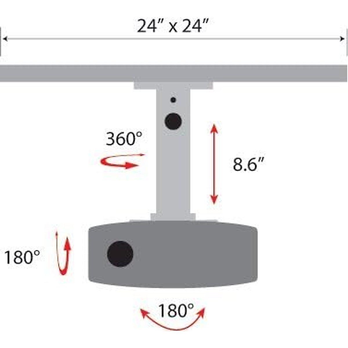 Amer Mounts AMRDCP100KIT Universal Adjustable 2 x 2 feet Drop Ceiling Projector Mount, Suspended Drop-in Ceiling Projection Mounting Kit, White