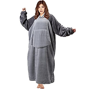 dgdgbaby Oversized Hoodie Wearable Blanket, Microfiber and Sherpa Wearable Blanket Sweatshirt Fleece Wearable Blanket with Giant Pocket for Women Men Teens (Dark Grey)