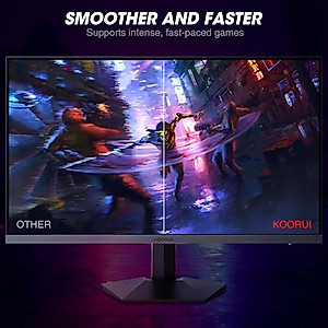 KOORUI 24 Inch Gaming Monitor, 165Hz IPS 1080p 1ms Adaptive Sync, Frameless, HDMI, DisplayPort, Tilt Adjustable, Eye Care, VESA Wall Mount， Black