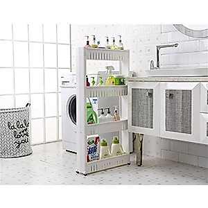 Slim Slide Out Pantry Storage Rack Mobile Shelving Unit Organizer 4 Large Baskets