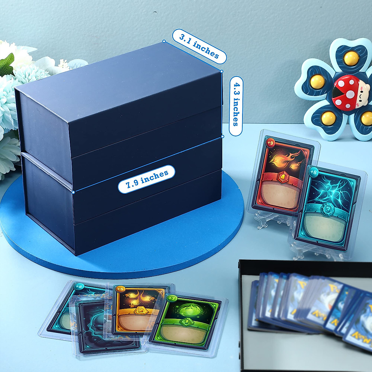 Zonon 2 Pieces Trading Card Storage Box Magnetic Baseball Football Cards Holder Container 600 Standard Sized Card Sleeves Hold Storage Case for Grade Gaming Cards (Blue, Small)