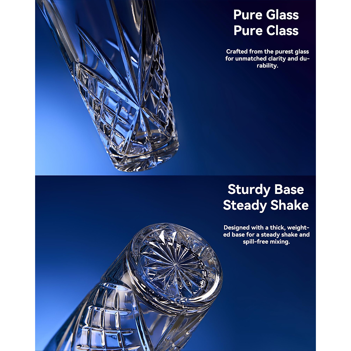 Fioance Glass Cocktail Shaker, 18.5oz Cutting Desgin Glass Shaker - Exquisite Martini Shaker for Elevated Mixology. Perfect for Crafting Artisan Cocktails, Martinis