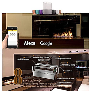 Remote Control Fireplace 180 cm 72'' Black WiFi Google Alexa 20L Bio Ethanol Burner Insert