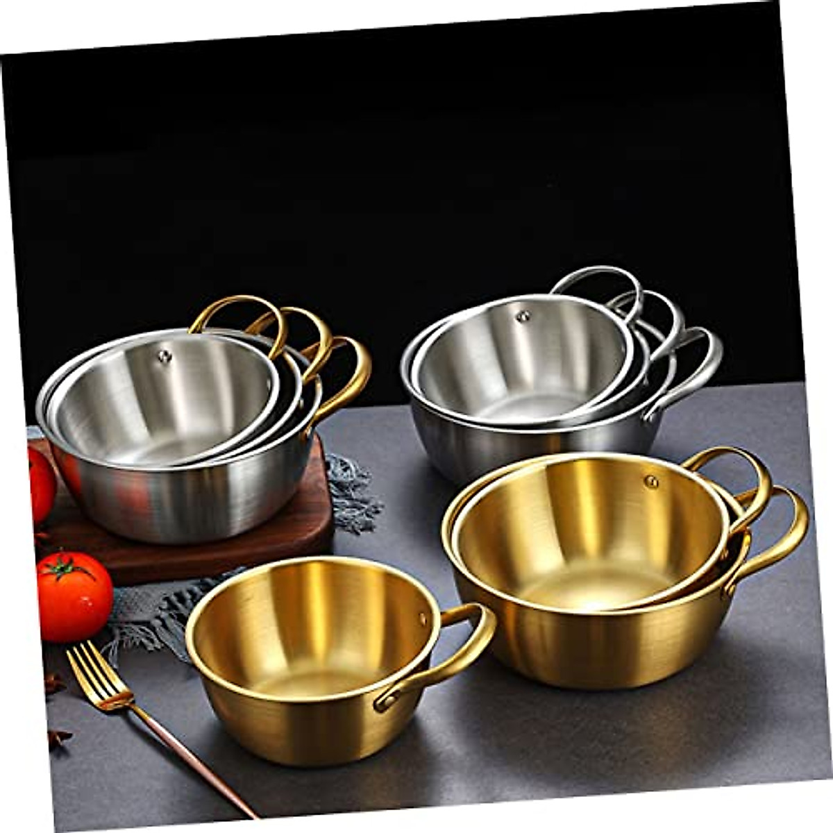 SHOWERORO 1pc Stainless Steel Noodle Bowl Korean Pots for Cooking Saucepan with Lid Portable Garment Steamer Stew Pot Steam Pot Milk Pan Stainless Steel Pot Korean Food Pot Noodle Pot Golden
