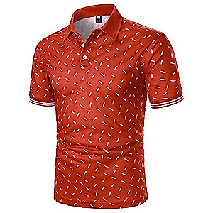 Men's Spring Short Button Print Summer Sleeve Stitching and Casual Men's Blouse Trim Menswear T Shirt (Red, XXL)