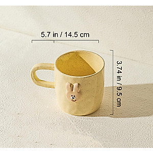 LARYVIN Cute Rabbit Coffee Mug, Yellow Bunny Cookie Style. Safety Ceramic 14oz Cartoon Cappuccino Cup for Office and Home. Best Gifts for Women & Girls.