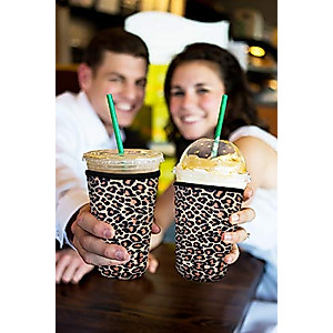 XccMe Iced Coffee Sleeves,Reusable Cold Cup SleeveS,3Pack Neoprene Insulator Cup Cover for Cold Drinks,Beverages Holder,Ideal for Dunkin Donuts, Starbucks Coffee(Leopard)