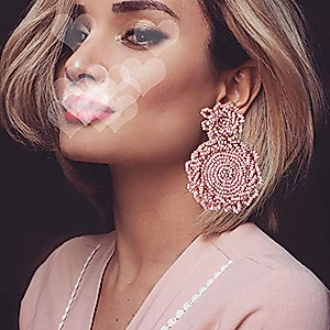 Statement Drop Earrings Pink Bohemian Beaded Round Dangle Earrings Gift for Women