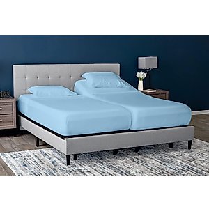 Split King Sheets For Adjustable Bed,Sheets Set with 2 Twin-XL Fitted Sheets,Split King Sheets 5 Pcs , 100% Brushed Microfiber Split Bed Sheets to fit upto 16"Deep Twin XL Mattress (Light Blue)