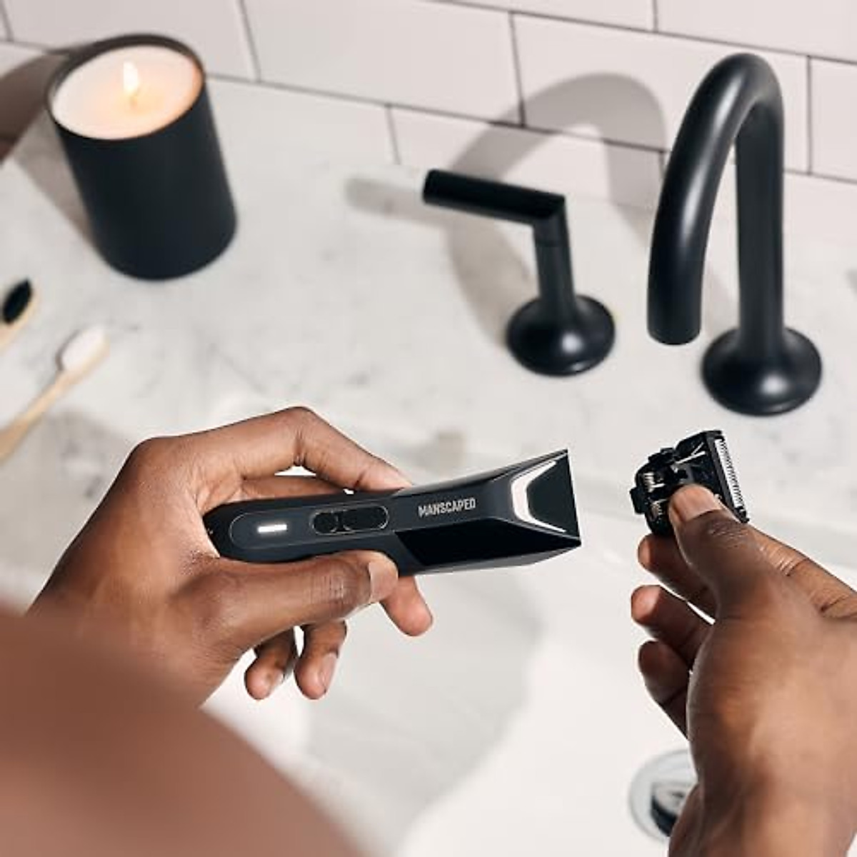 MANSCAPED® The Lawn Mower® 5.0 Ultra Groin & Body Hair Trimmer – Dual-Head SkinSafe™ Trimmer & Foil Blades, Waterproof Wet/Dry Groomer, USB-C Rechargeable with Travel Pouch, Men’s Ball Shaver