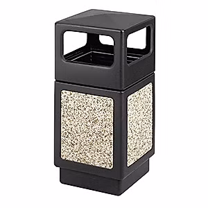 Safco Products Canmeleon Outdoor/Indoor Aggregate Panel Trash Can 9472NC, Black, Natural Stone Panels, Outdoor/Indoor Use, 38-Gallon Capacity