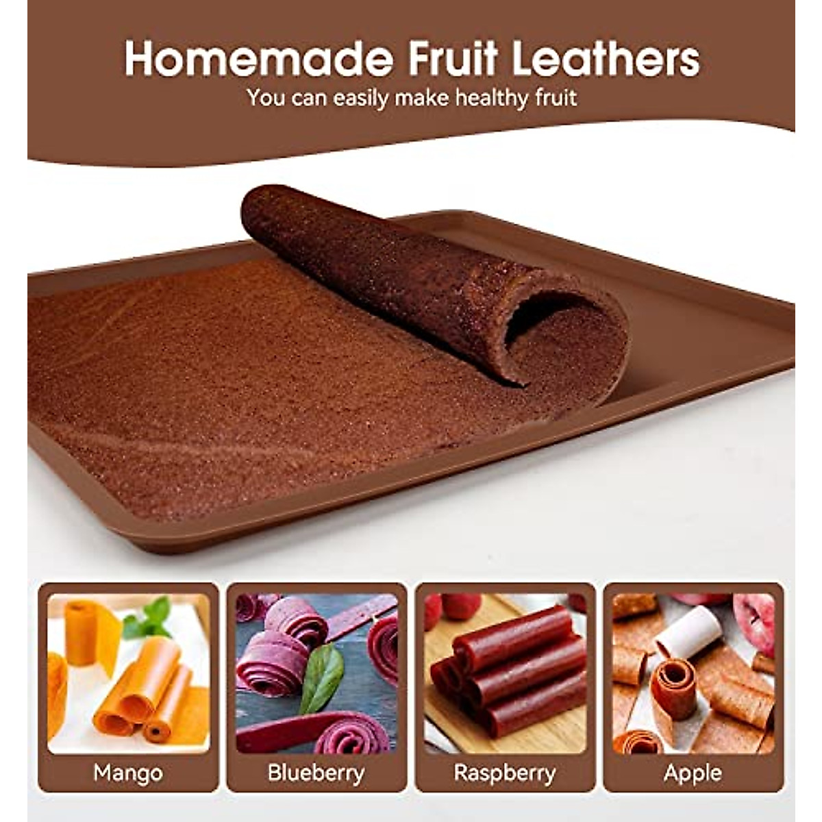 4 PCS Silicone Dehydrator mats with Edge, Fruit Roll Sheet Compatible with Cosori CP267-FD & Magic Mill, BPA-Free Silicone Tray Liners for Fruit Leather, Vegetables, Meat, Herbs and Liquid