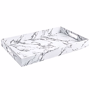 Home Redefined 18”x12” White Marble Faux Leather Decorative Serving Tray with Handles