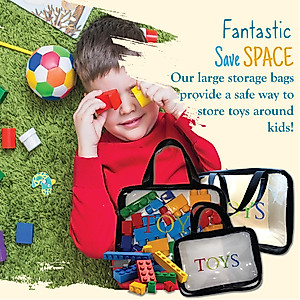 4 Packs Large Toy Storage Bags,Clear PVC Bags with Zipper,Toy Storage Organizer,Waterproof Toy Bags for Board Games, Building Blocks,Leather Material,TOYS design,(Big Size)