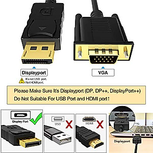 Foboiu DisplayPort to VGA, VGA Adapter 6 Feet DP Cable Connects Port from Desktop or Laptop Monitor Projector with VGA to Displayport Adapter