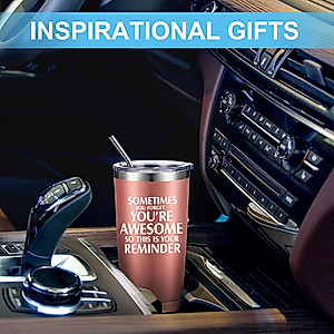 Sieral 4 Pcs Thank You Gifts, Inspirational Tumbler with Keychain Appreciation Gifts Inspirational Gifts for Women Men Coworker Friends Motivational Wine Tumbler 20 oz, Blue, Rose Gold