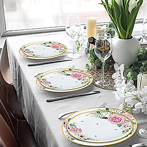 Aneco 60 Pieces Floral Paper Plates Set Disposable Party Plates 30 Pieces 7 Inch Dessert Plates and 30 Pieces 9 Inch Dinner Plates for Party, Birthday, Baby Shower