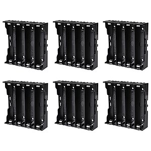 Coliao 6pcs 18650 Battery Case Holder 4 Slots X 3.7V 18650 Battery Storage Box, in Parallel Black Plastic Batteries Clip Box with Pin for DIY Parallel or Series Circuit PCB Projects