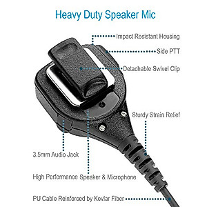 Heavy Speaker Mic with Reinforced Cable for Kenwood Radios NX-220 NX-320 TK-2160 TK-2170 TK-2212 TK-2302 TK-2312 TK-2360 TK-2402 TK-3160 TK-3170 TK-3230 TK-3312 TK-3360 TK-3402, Shoulder Microphone