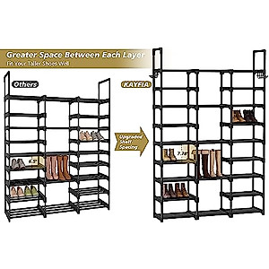 Kayfia 9 Tiers Shoe Rack Shoe Organizer Storage with Non-Woven Fabric Tall Shoe Shelf Shoe Stand Holds 50-55 Pairs Boots Sturdy Metal Shoe Rack Stackable Free Standing Shoe Racks for Entryway, Black