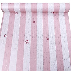 PoetryHome Self Adhesive Vinyl Stripe Contact Paper Peel and Stick Wallpaper for Walls Kids Girls Bedroom (Pink, 17.7x117 Inches)