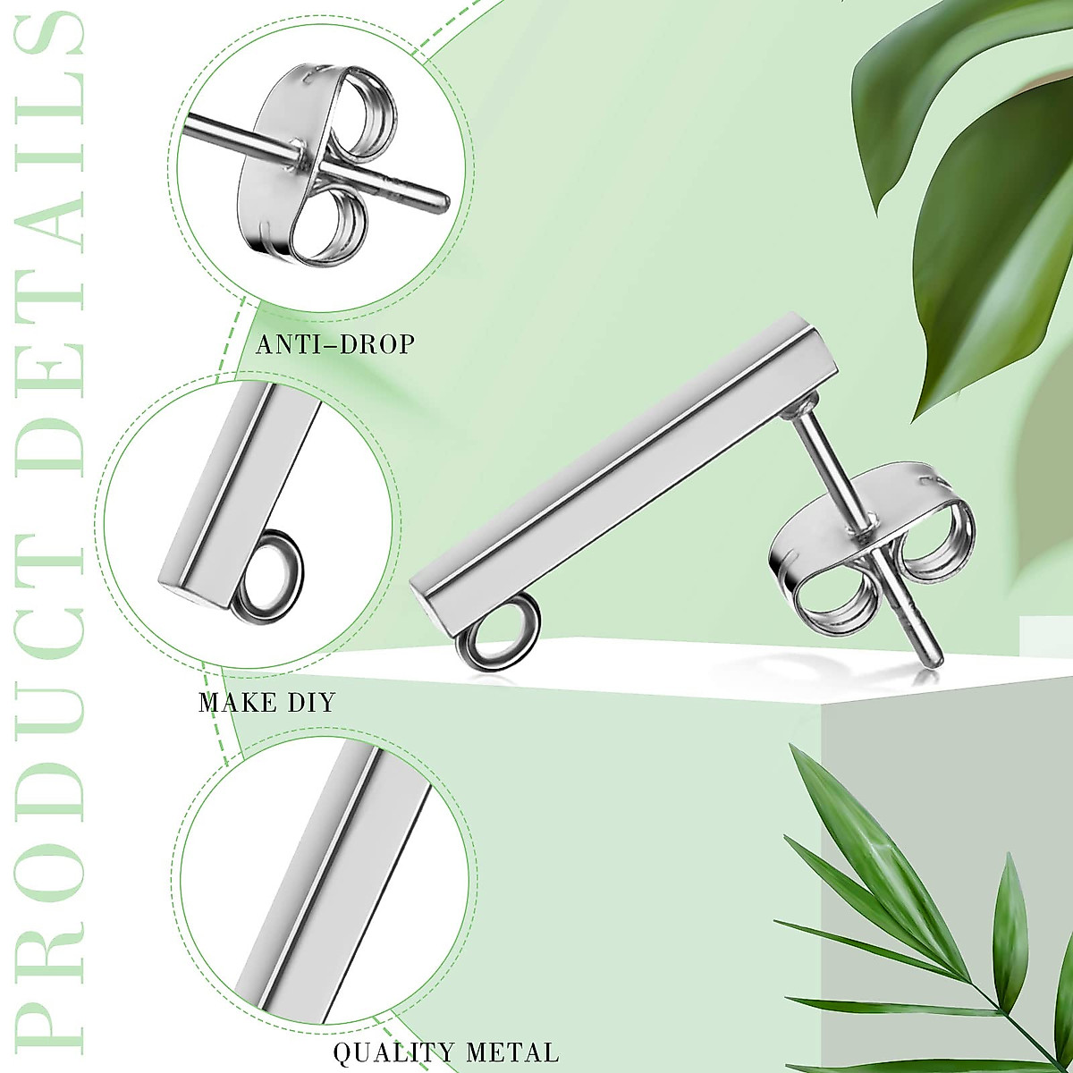 Hinly 80 Pieces Stainless Steel Earring Posts Stud Earring with Loop 80 Pieces Ear Nut Bar Pierced Post for DIY Jewelry Making, 2 Sizes(Silver, Gold)